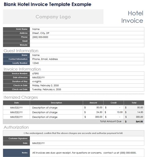 Free Hotel And Motel Invoice Templates All Formats All Types