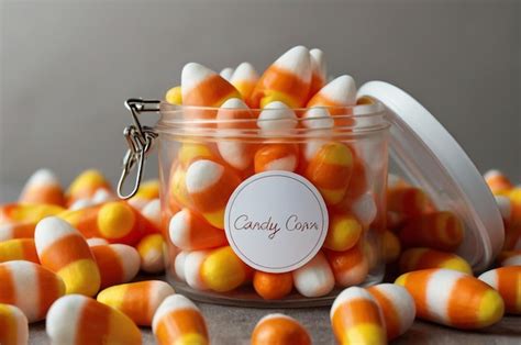 Candy Corn In A Clear Plastic Container With A Lid Premium Ai Generated Image