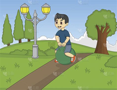 孩子们在公园里玩弹跳球