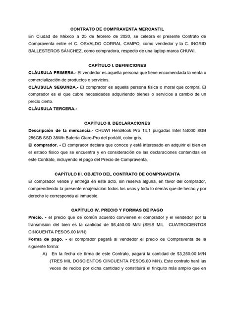 Modelo De Contrato De Compraventa Mercantil Gt En Word Gambaran