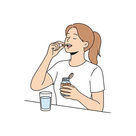 Mujer Tomando Vitamina Suplemento Sano Estilo De Vida Diario Bienestar
