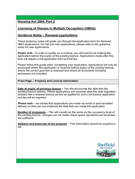 Fillable Online Hmo Licence Renewal Application Guidance Notes Fax