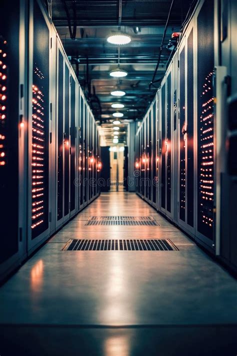 Modern Data Center Server Room Led Lights Advanced Networking Equipment