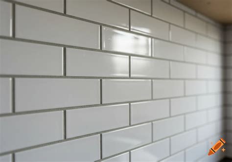 Close Up View Of Glossy White Subway Tiles With Grey Grout On Craiyon
