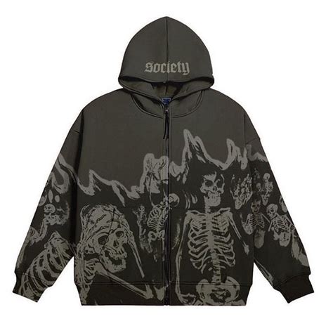 Wiaofellas Hip Hop Y2k Gothic Hoodie Man Streetwear Skeleton Graphic