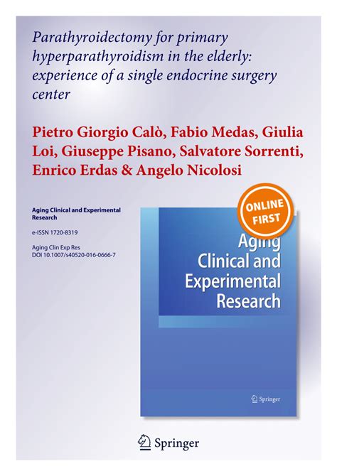 Pdf Parathyroidectomy For Primary Hyperparathyroidism In The Elderly