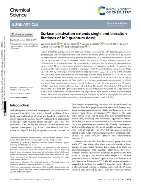 Pdf Surface Passivation Extends Single And Biexciton Lifetimes Of Inp