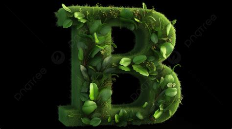 Green Letter B With Leaves Covering It Background 3d Alphabet Letter B