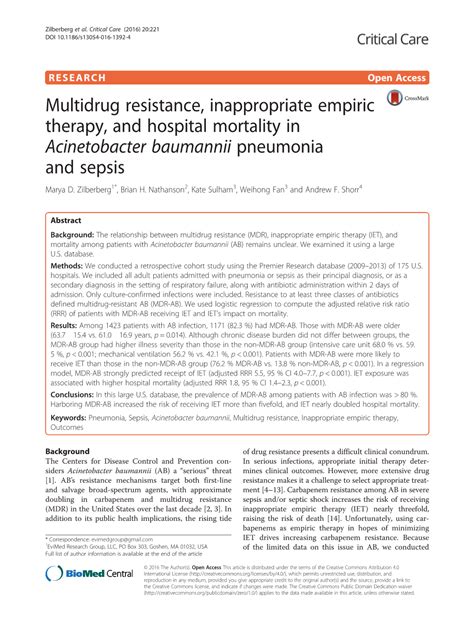 Acinetobacter Baumannii Pneumonia And Sepsis Marya D Docslib
