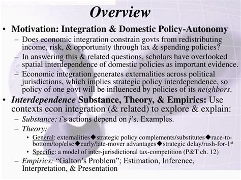 Ppt Spatial Econometric Models Of Interdependence Theory And Substance Empirical Specification