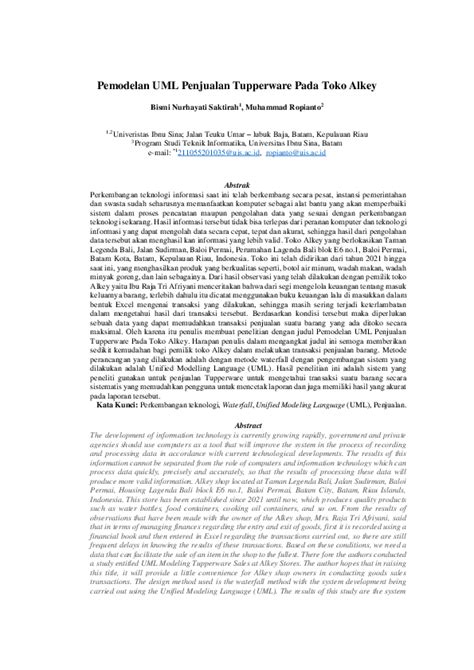 Pdf Pemodelan Uml Penjualan Tupperware Pada Toko Alkey