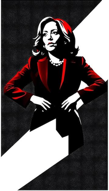 2d Vector Kamala Harris Poster Hands On Hips Assertive Confident Stance Silhouette Sharp Against