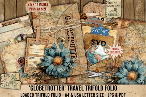 Globetrotter Travel Folio Trifold Loaded Folder Ephemera Words