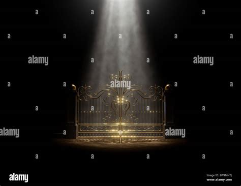 A Concept Of The Closed Golden Gates Of Heaven Spotlit From Above By An