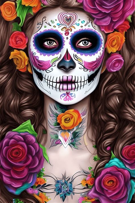 Beautiful Girl With Dia De Los Muertos Makeup · Creative Fabrica