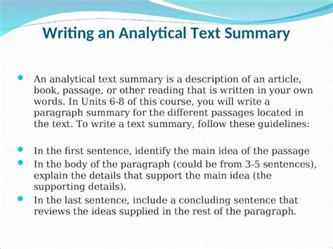 Ppt Writing An Analytical Text Summary An Analytical Text Summary Is A Description Of An