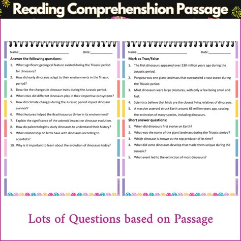 Evolution Of Dinosaurs Reading Comprehension Passage And Questions