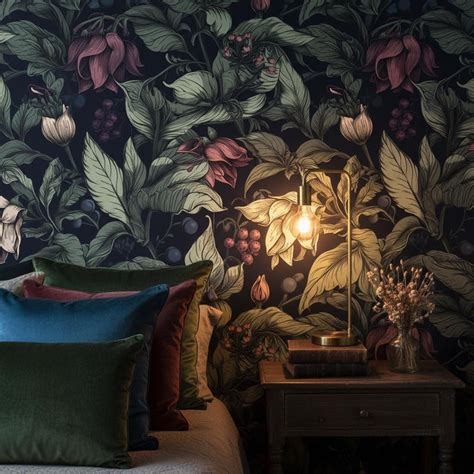 Dark Botanical Wallpaper Peel And Stick Navy Floral Wallpaper Mood