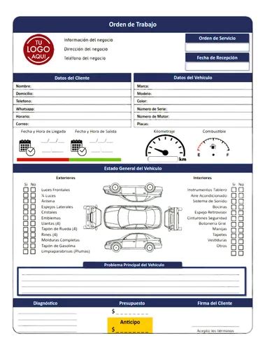Formato Orden De Trabajo Taller Mecanico Mercadolibre