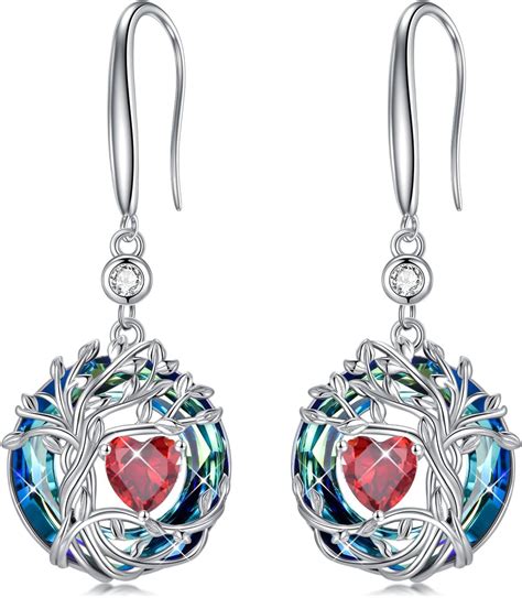 Toupop Garnet January Birthstone Earrings Tree Of Life