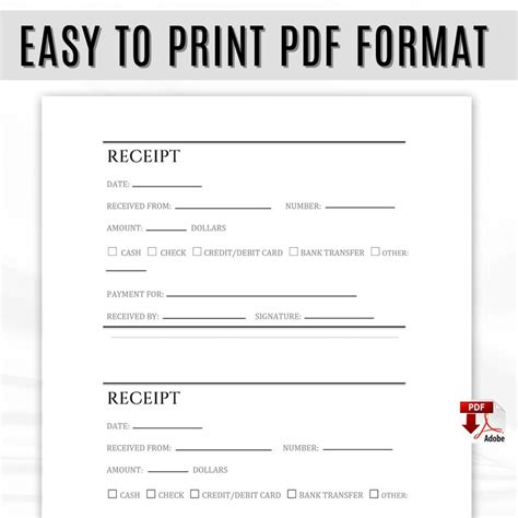 Printable Payment Receipt Template Editable Pdf And Word Rent Cash And