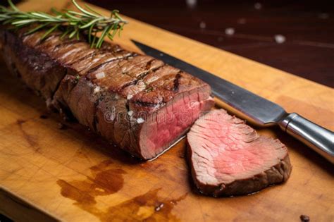 Steak With Serrated Knife Revealing Medium Rare Inside Stock Illustration Illustration Of