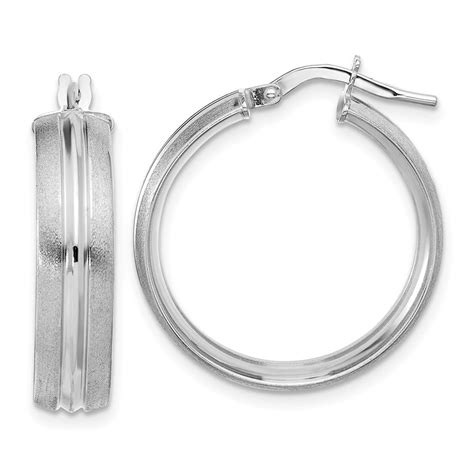 14k White Gold Polished And Satin Round Hoop Earrings Le2811w