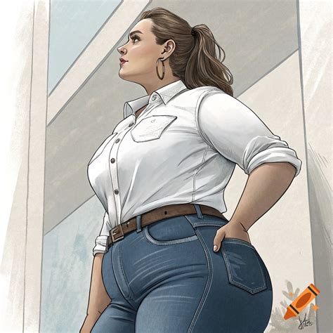 Woman With Wide Hips Wearing A Tight White Shirt And Jeans On Craiyon