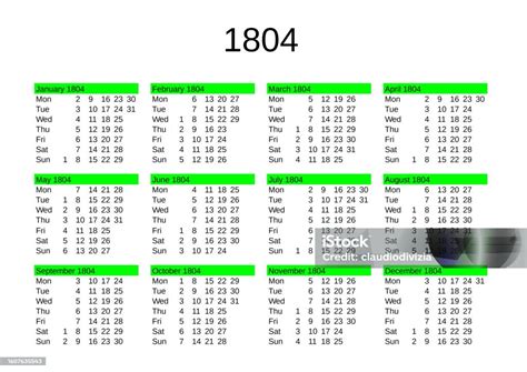 Year 1804 Calendar In English Stock Illustration Download Image Now