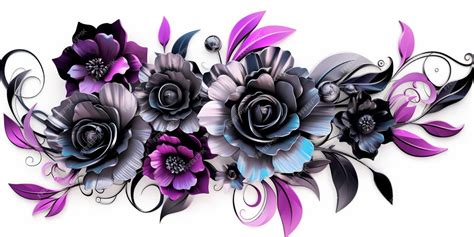 Premium Ai Image Purple And Black Flowers With Leaves And Swirls On A