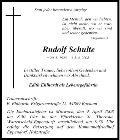 Traueranzeigen Von Rudolf Schulte Trauer In Nrwde