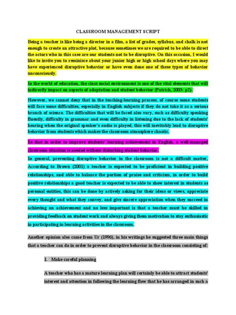 Classroom Management Script Pdf Teachers Classroom