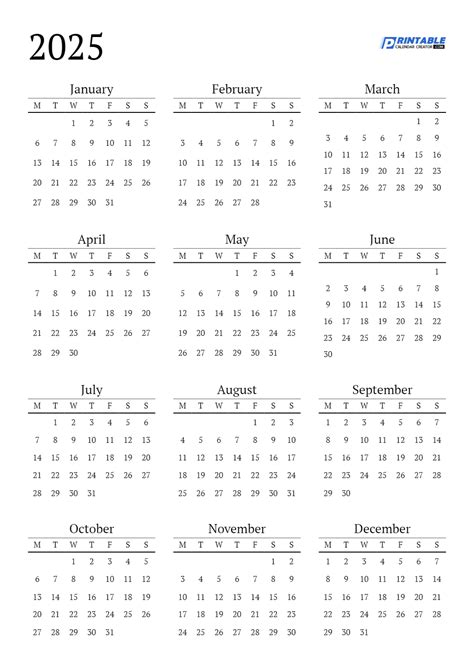2025 Yearly Calendars Editable And Printable Downloads