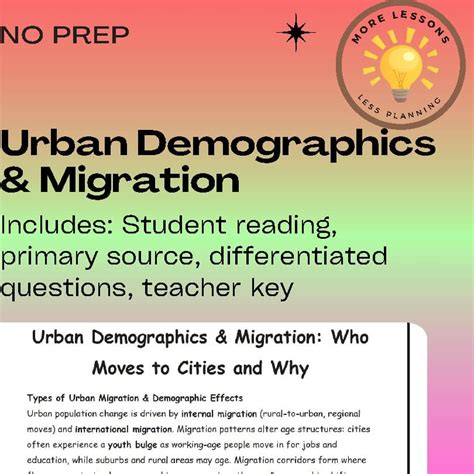 Urban Demographics Migration Geography Reading Comprehension Worksheet Activity