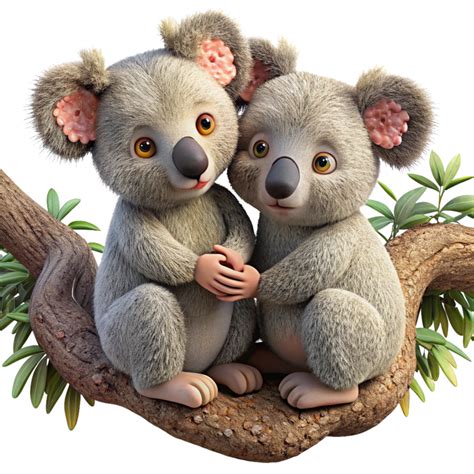 Fantasy Inspired Whimsical Tree Branch With Two Adorable Love Koalas In