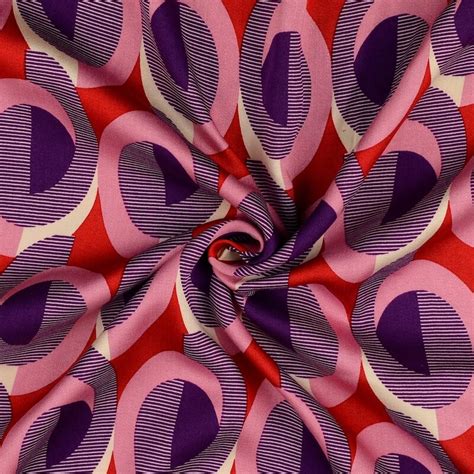 Modern Geometric Print Dress Viscose Fabric Purple Ovals Sample