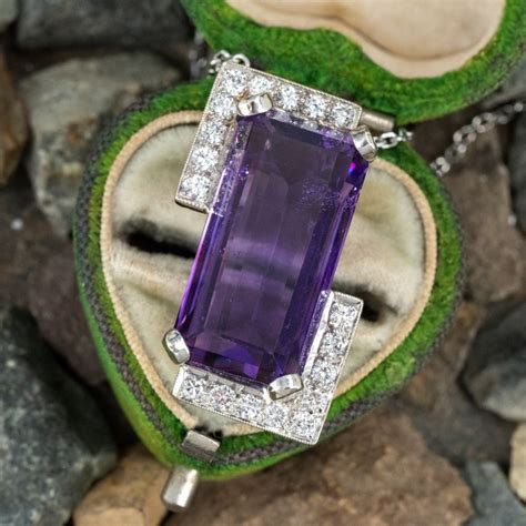 Diamond Framed Amethyst Pendant Necklace 14k White Gold