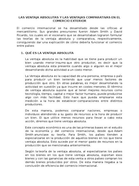 Ventaja Absoluta Y Comparativa Pdf Ventaja Comparativa Comercio