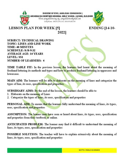 Ss1 Technical Drawing Lesson Plan Week 5 Pdf Technical Drawing Lesson Plan