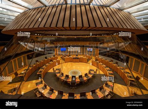 A General View Inside The Senedd Home Of The Welsh Parliament In