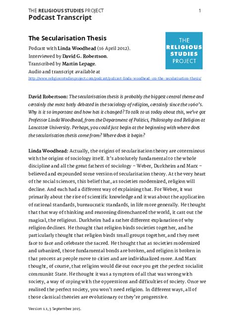 Pdf Podcast With Linda Woodhead On The Secularisation Thesis