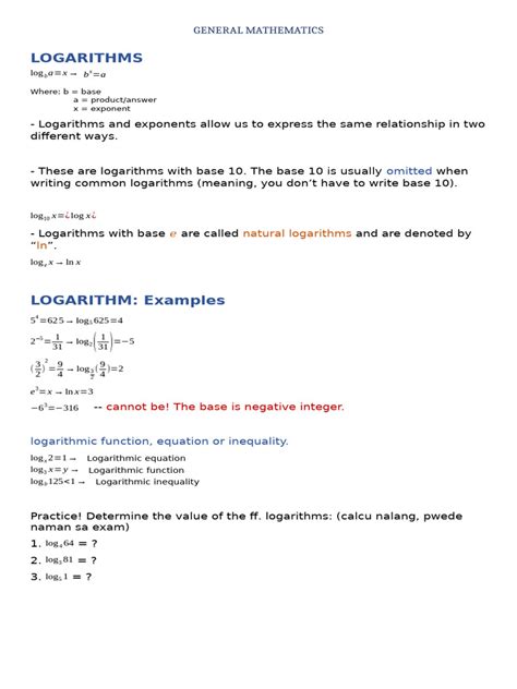 General Mathematics Pdf Present Value Logarithm