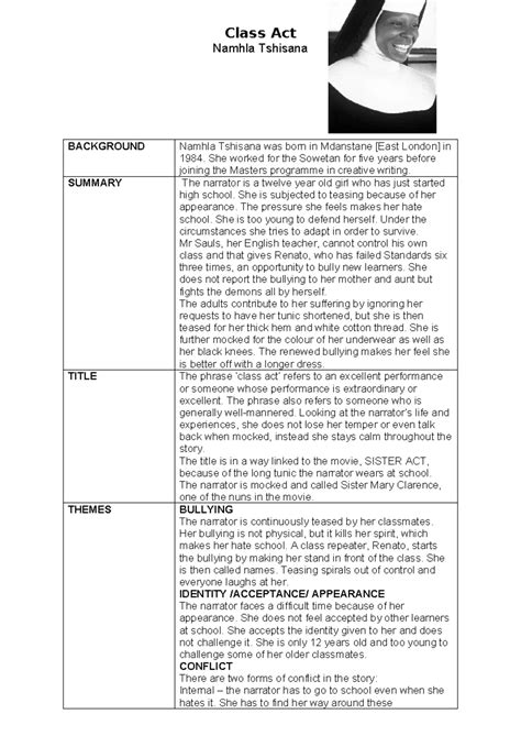 Act 101 Summary And Analysis Of Class Act Short Story Studocu