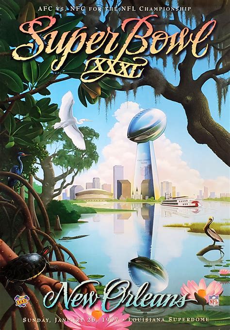 Super Bowl Xxxi New Orleans 1997 Official Nfl Football 24x36 Event P