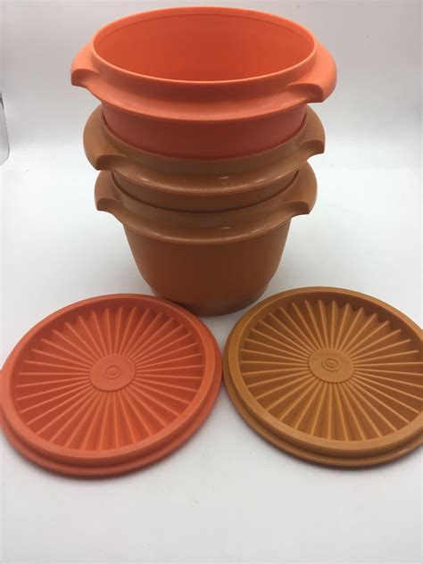 Vintage Tupperware Stackable Bowls With Lids Plastic Containers Camping