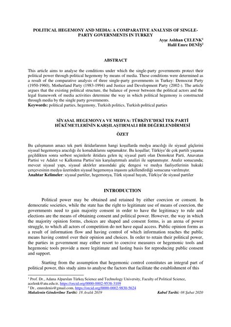 Pdf Political Hegemony And Media A Comperative Analysis Of Single