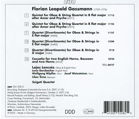 Florian Leopold Gassmann Oboenquintette B Dur H571 And B Dur H573