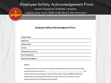 Employee Safety Acknowledgment Form Editable And Printable Template Hr Professionals Form