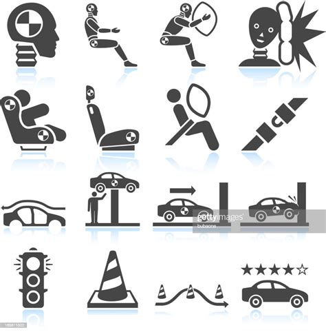 Auto Safety Testing Black White Vector Icon Set High Res Vector Graphic