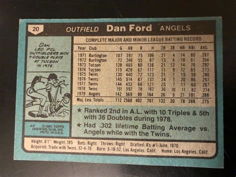 1980 Topps 20 Angels Dan Ford Baseball Card Ebay